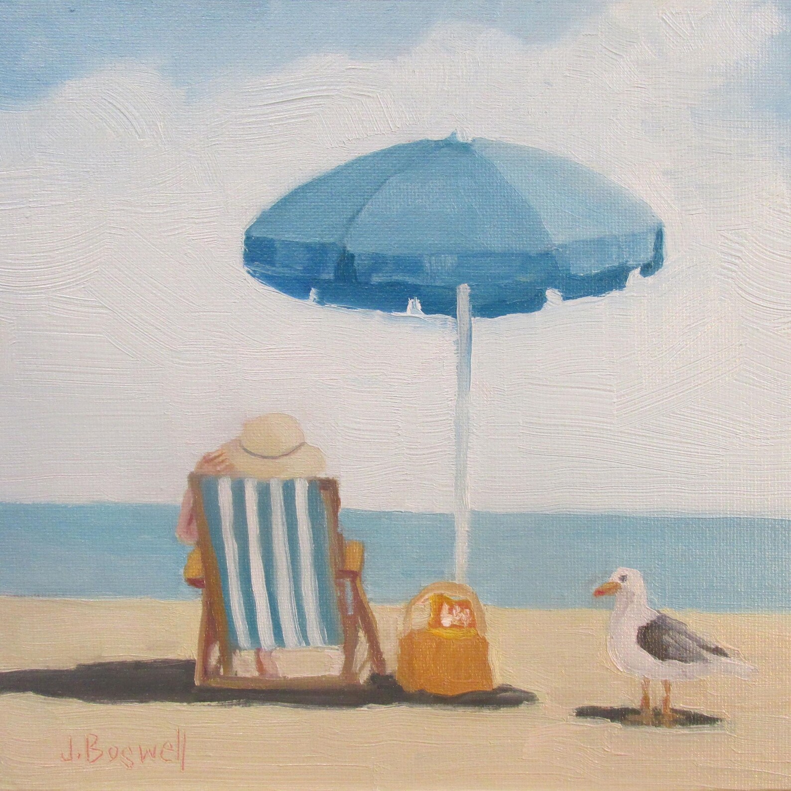 Jennifer Boswell 12x12 Turquoise Beach Umbrella Signed Canvas Print ...