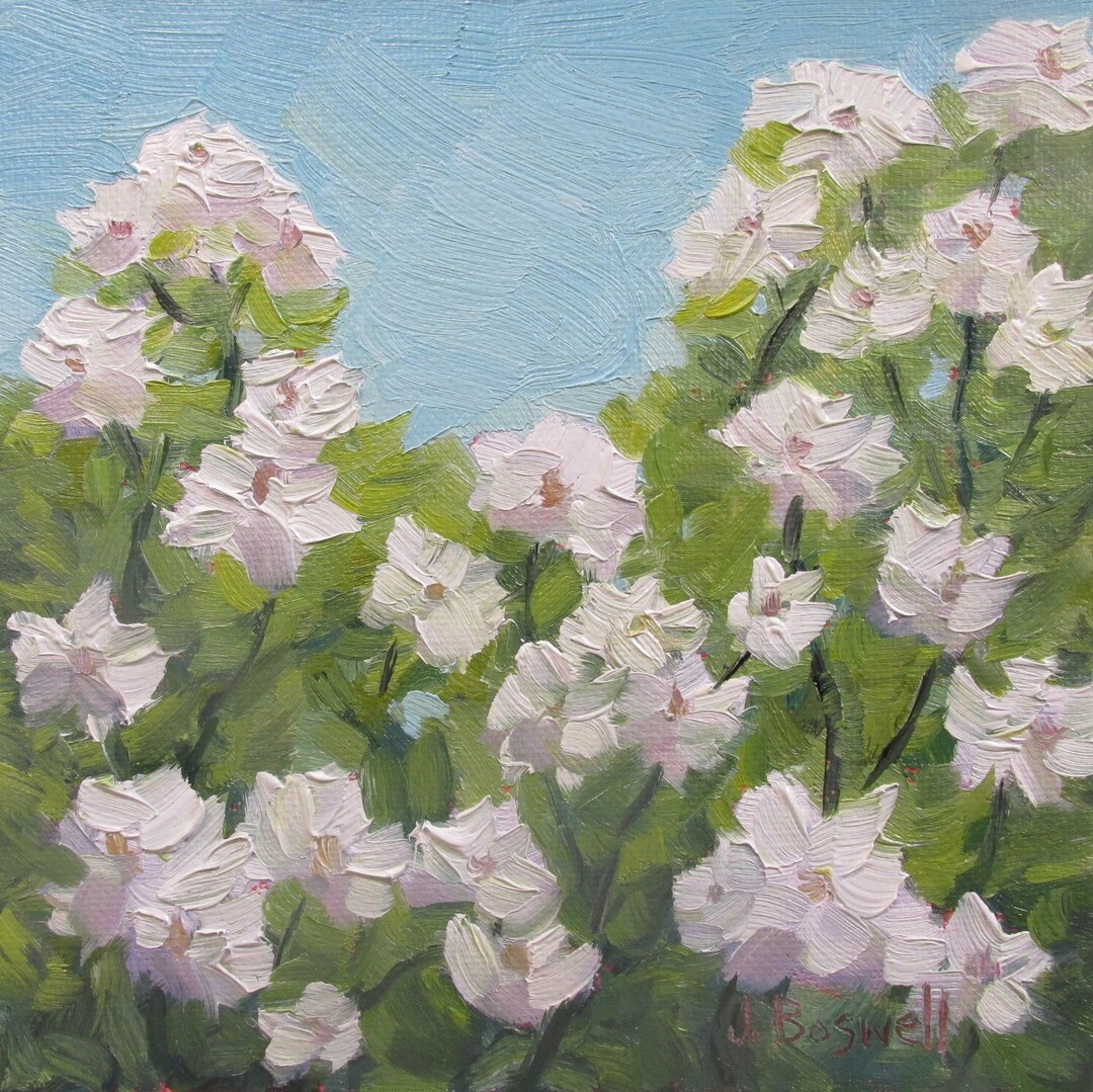 Original Jennifer Boswell White Blossoms Painting Textured Unique ...