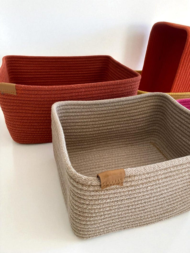 Cotton Rope Basket, Custom Size Basket, Square Storage Basket, Colorful ...