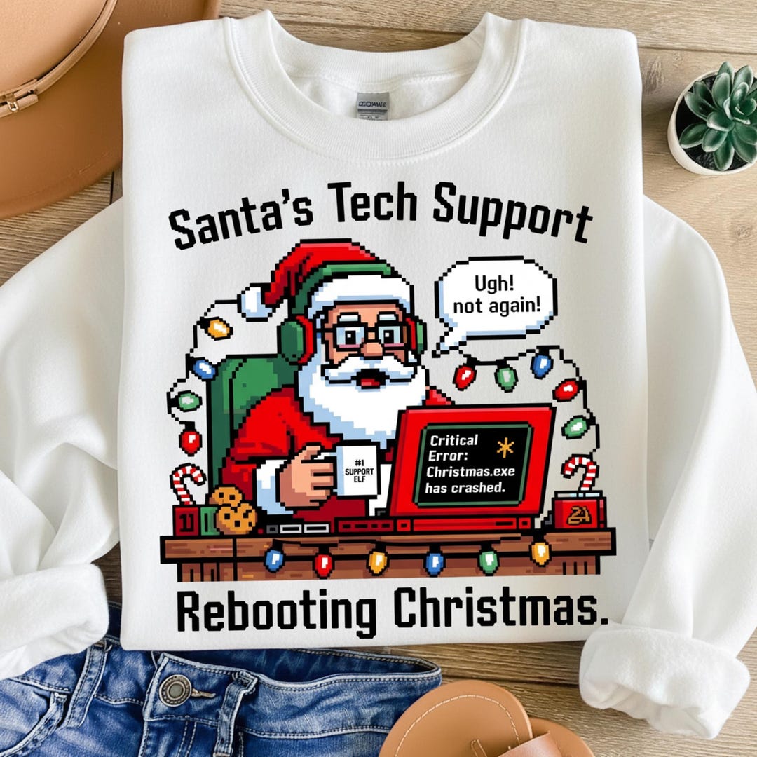 Santa Tech Support PNG | Funny Rebooting Christmas | Santa Claus ...