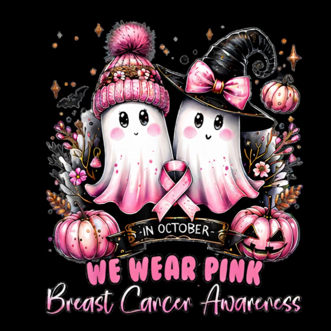 In October We Wear Pink PNG, Cute Ghosts Breast Cancer Awareness Design ...