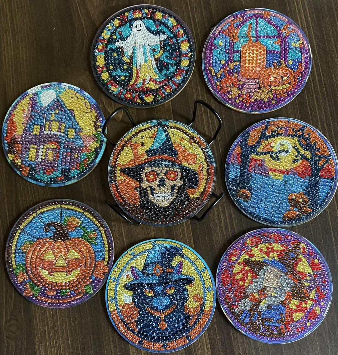 8 PC Halloween Diamond Art Coaster Set - Etsy