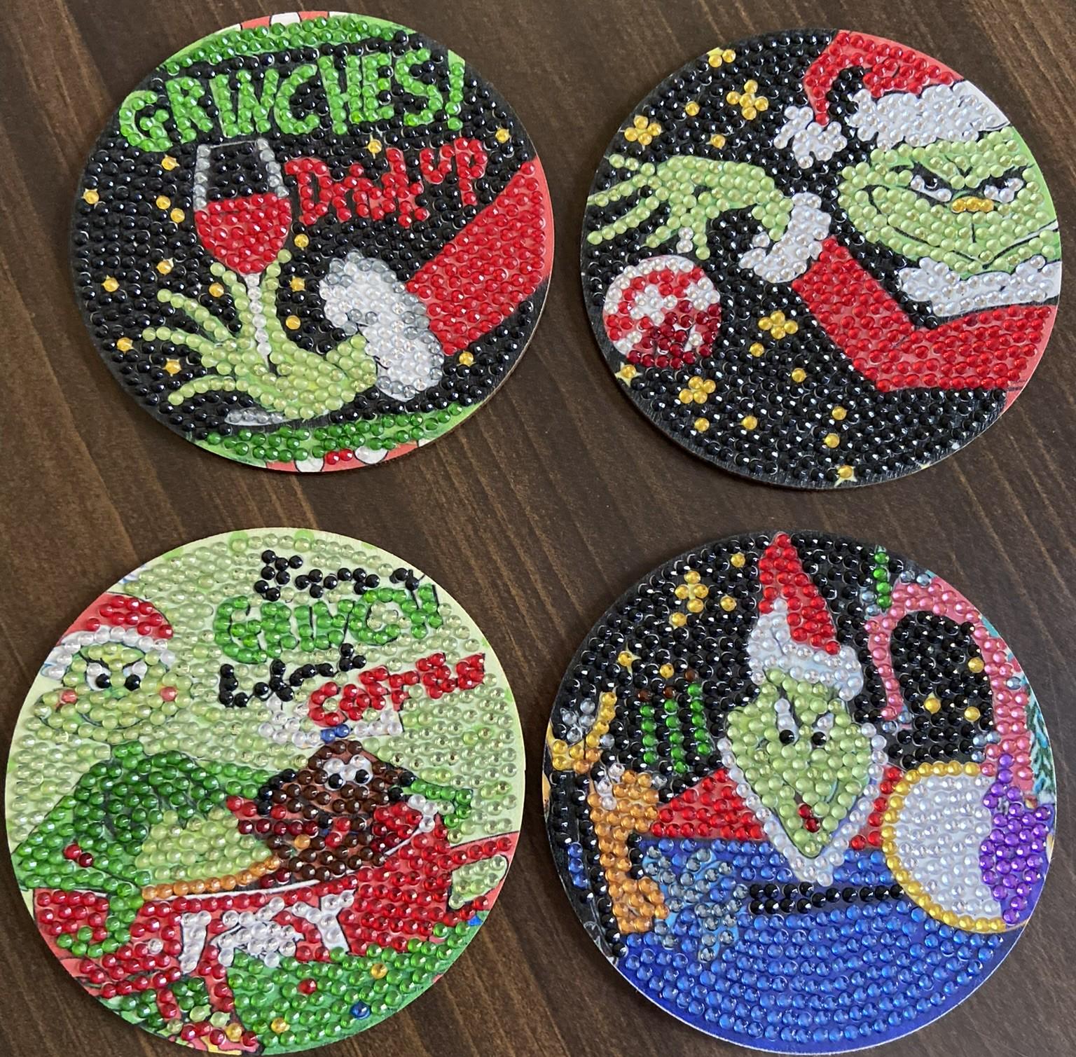8 PC Grinch Diamond Art Coaster Set - Etsy