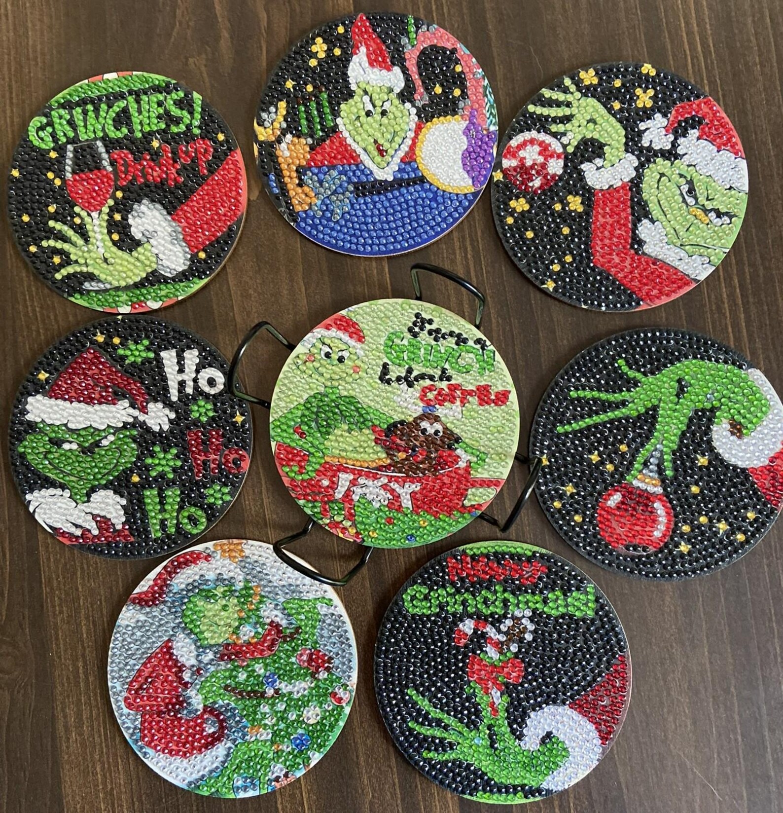 8 PC Grinch Diamond Art Coaster Set - Etsy