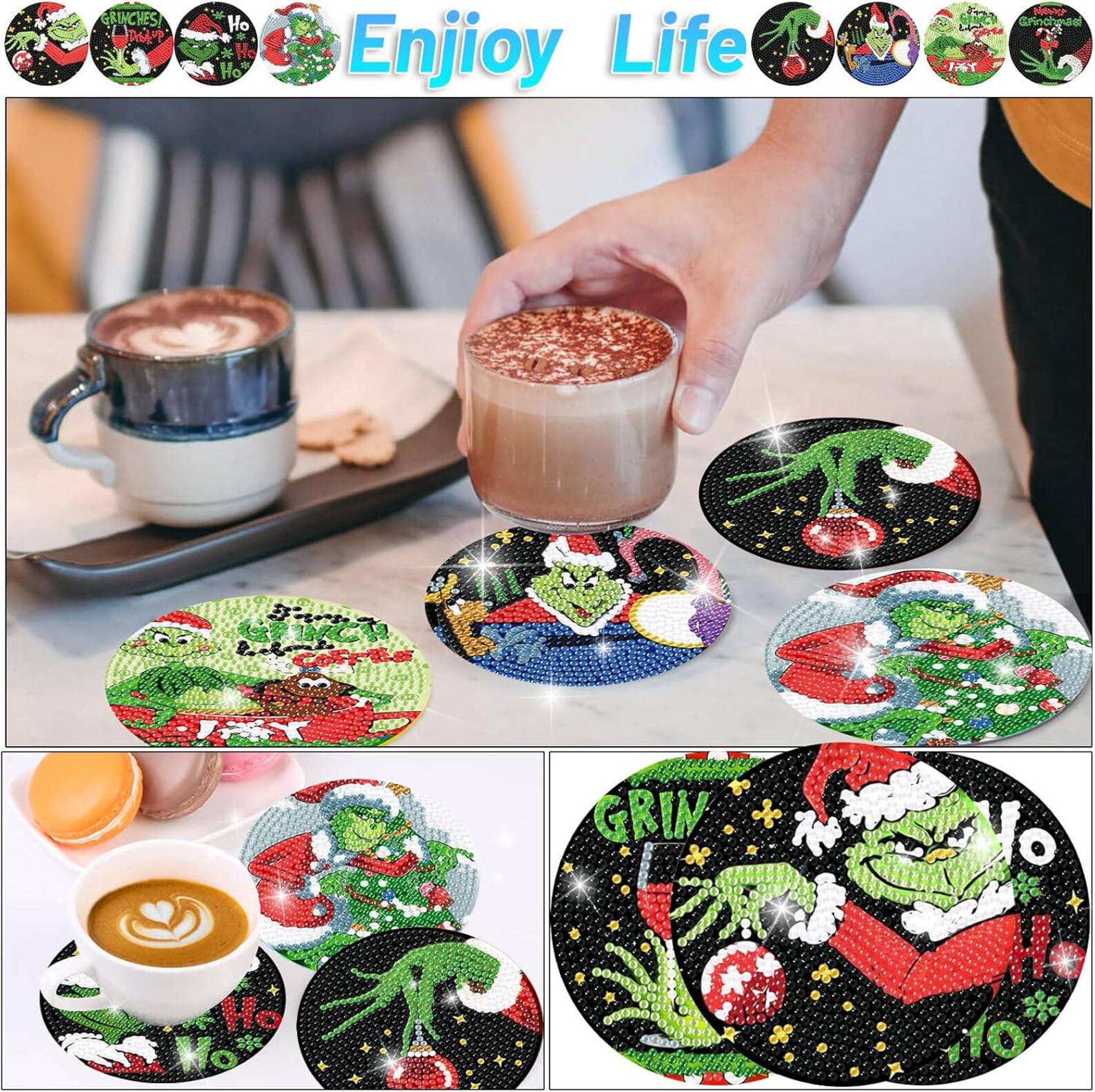 8 PC Grinch Diamond Art Coaster Set - Etsy