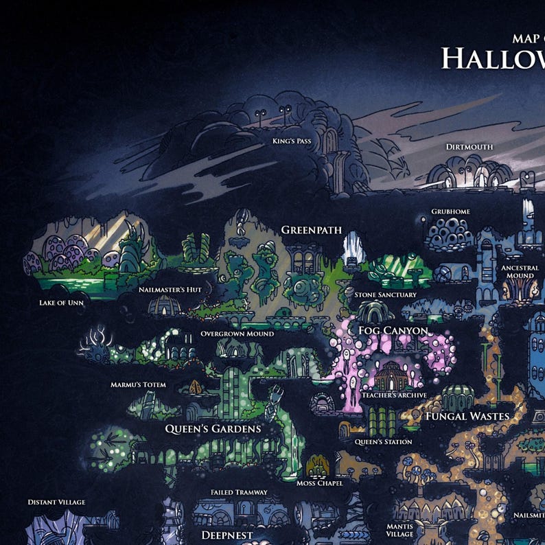 Hollow Knight Map Poster, Hallownest Wall Art, Gift Poster, Wall Decor ...