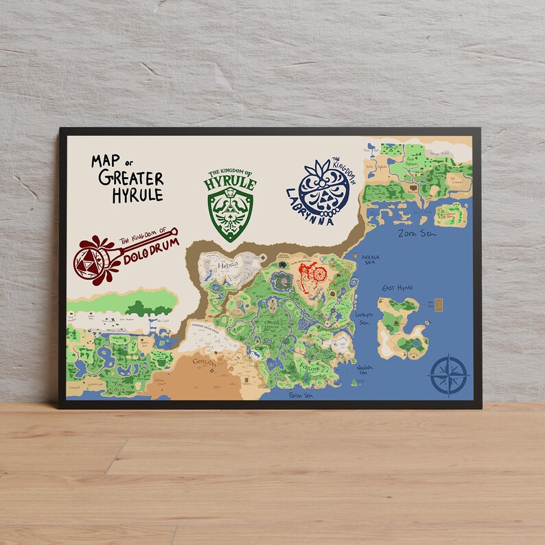 The Legend of Zelda Hyrule Map Poster, Hyrule Map Poster, Game Print ...
