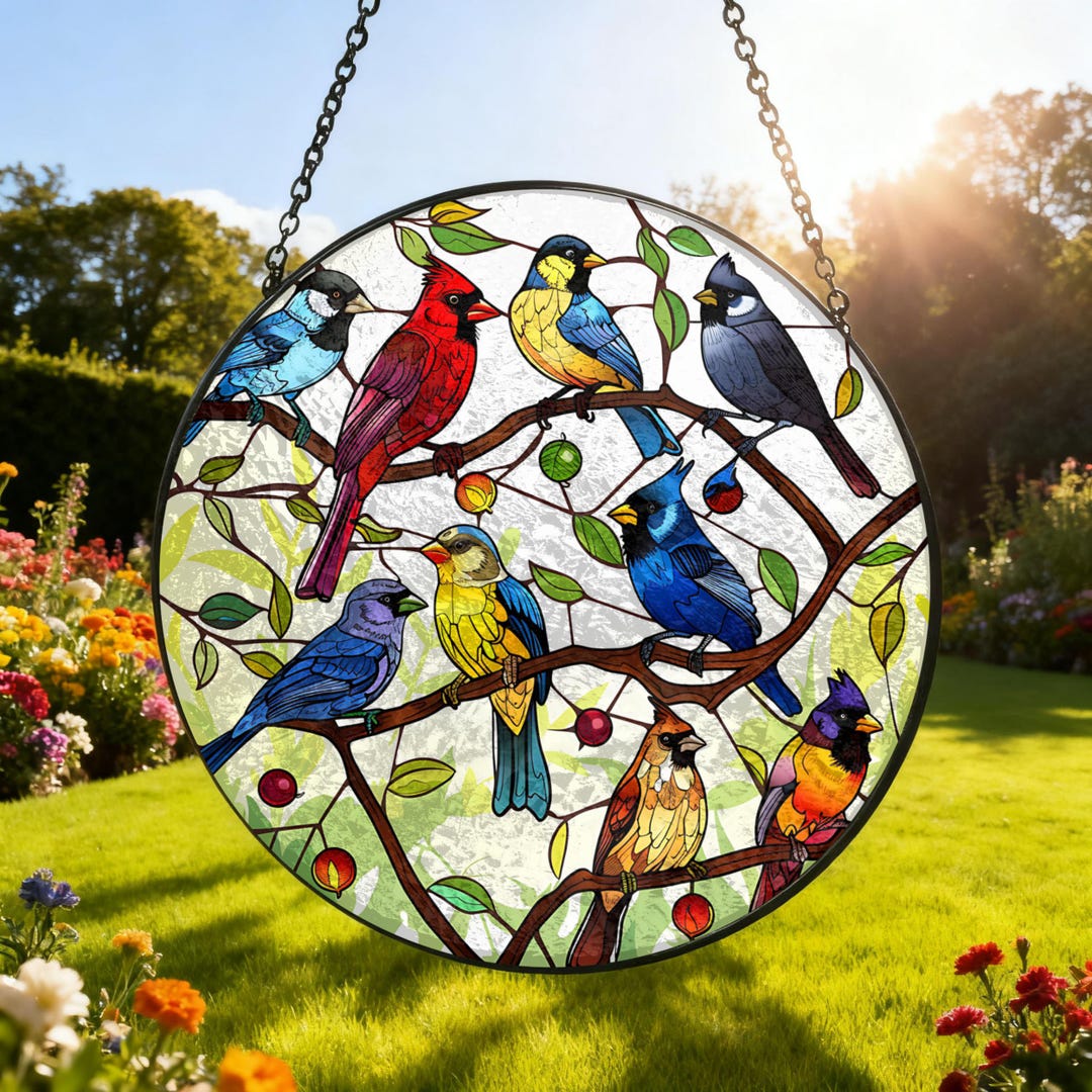 Colorful Birds Suncatcher Stained Glass Garden Suncatcher Window ...