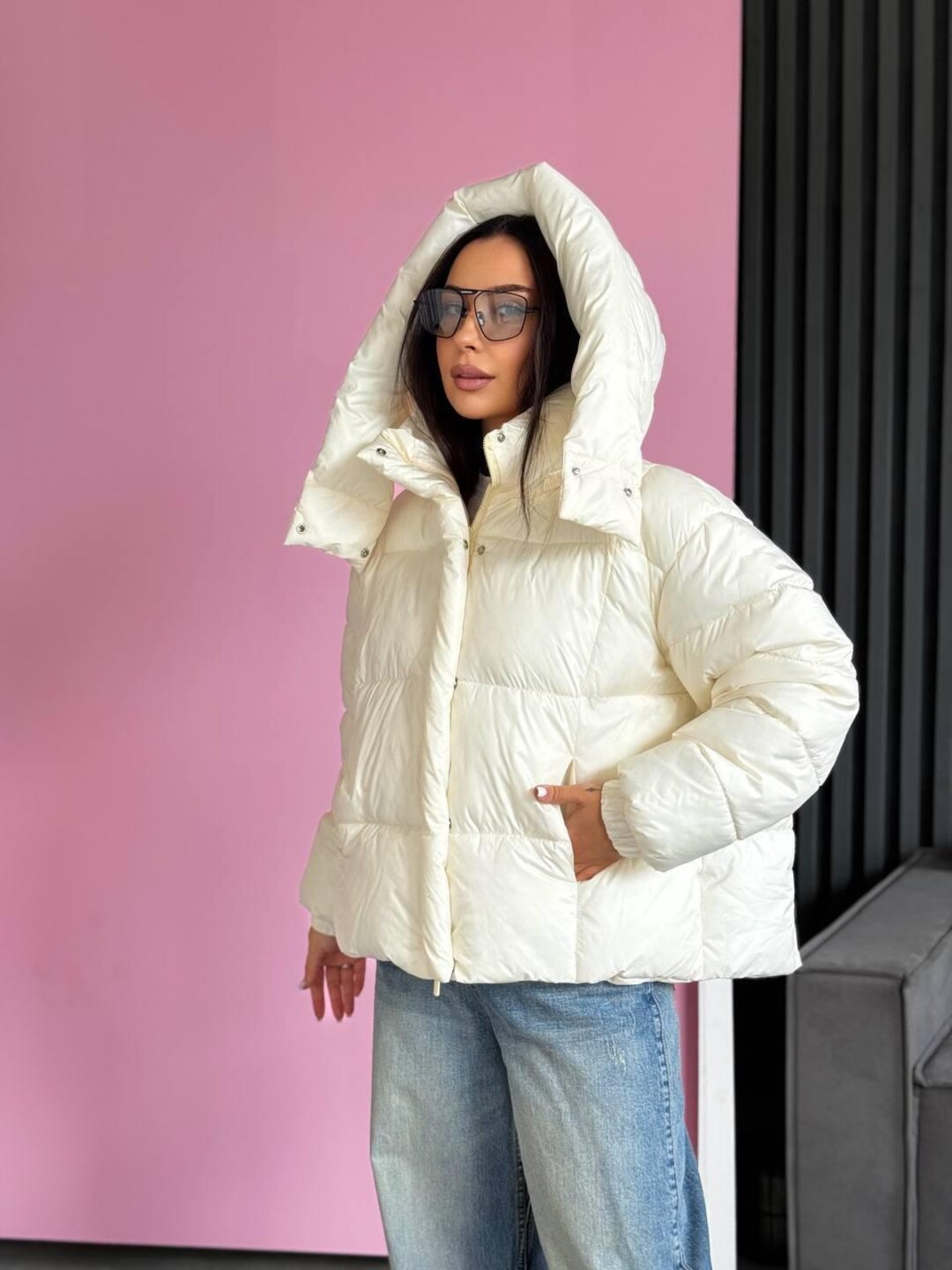 Women's Warm Winter Puffer Jacket With Detachable Hood | Oversized ...