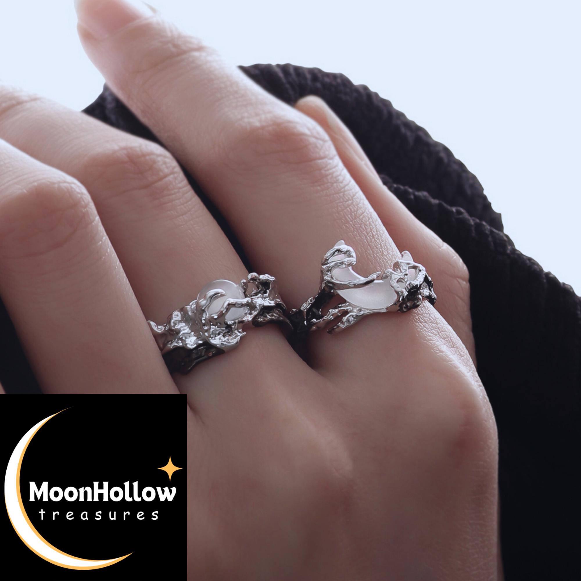 Y2K Couple Rings Set, Adjustable Moonstone Matching Rings, Liquid Rings ...