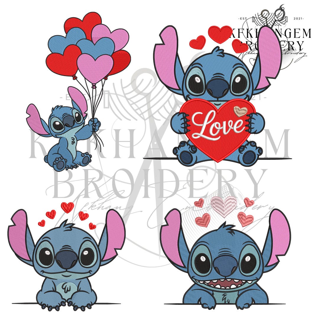 Bundle Stitch Heart Embroidery Design, Cute Stitch With Heart Balloons ...