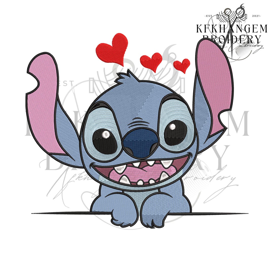 Stitch Embroidery Design, Cute Stitch With Hearts, Cartoon Stitch ...