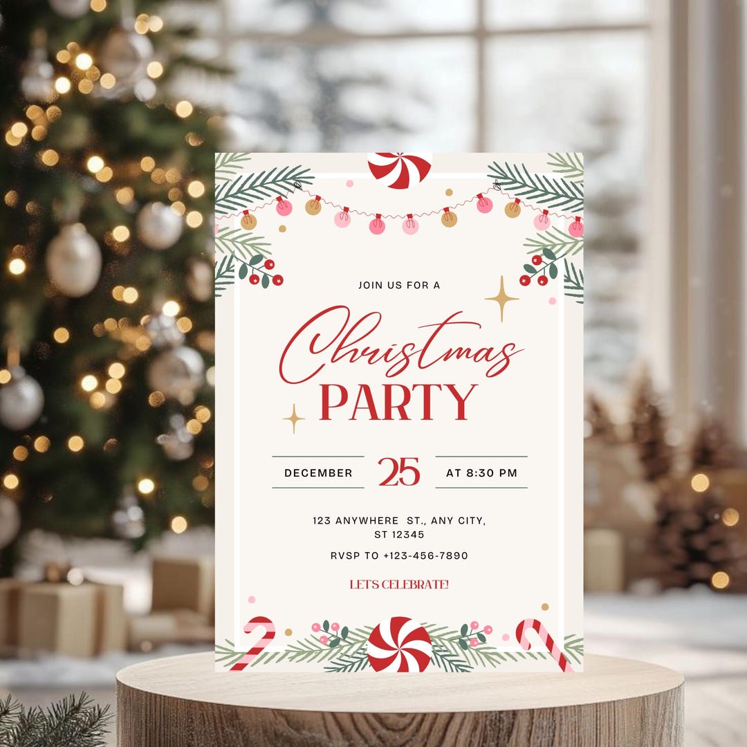 Editable Christmas Party Invitation Template | Winter Holiday Invite ...