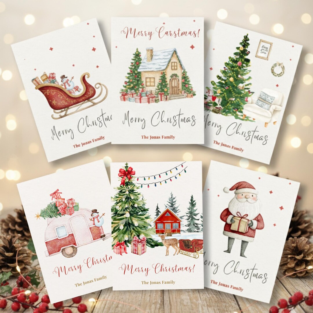 Christmas Card Template Set of 6 | Edit in Canva | Printable Holiday ...