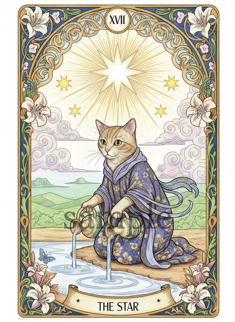 The Star Cat Tarot Coloring Page | Line Art + Color Sample | PNG ...
