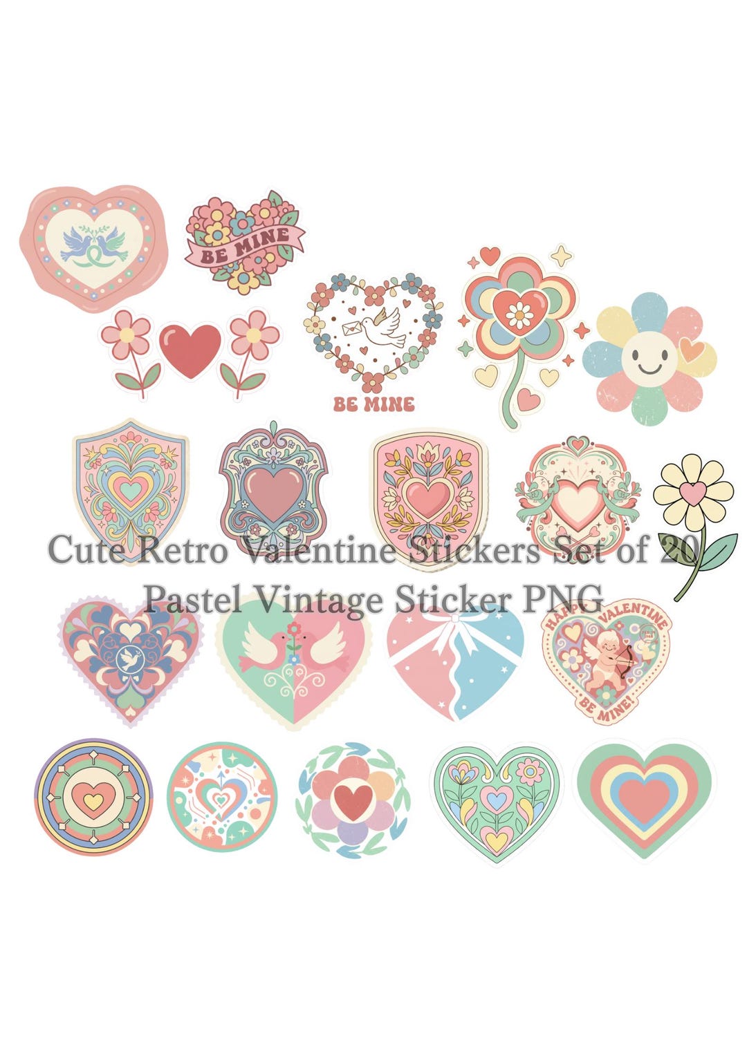 Cute Retro Valentine Stickers Set of 20 | 1960s Mid-century Heart ...