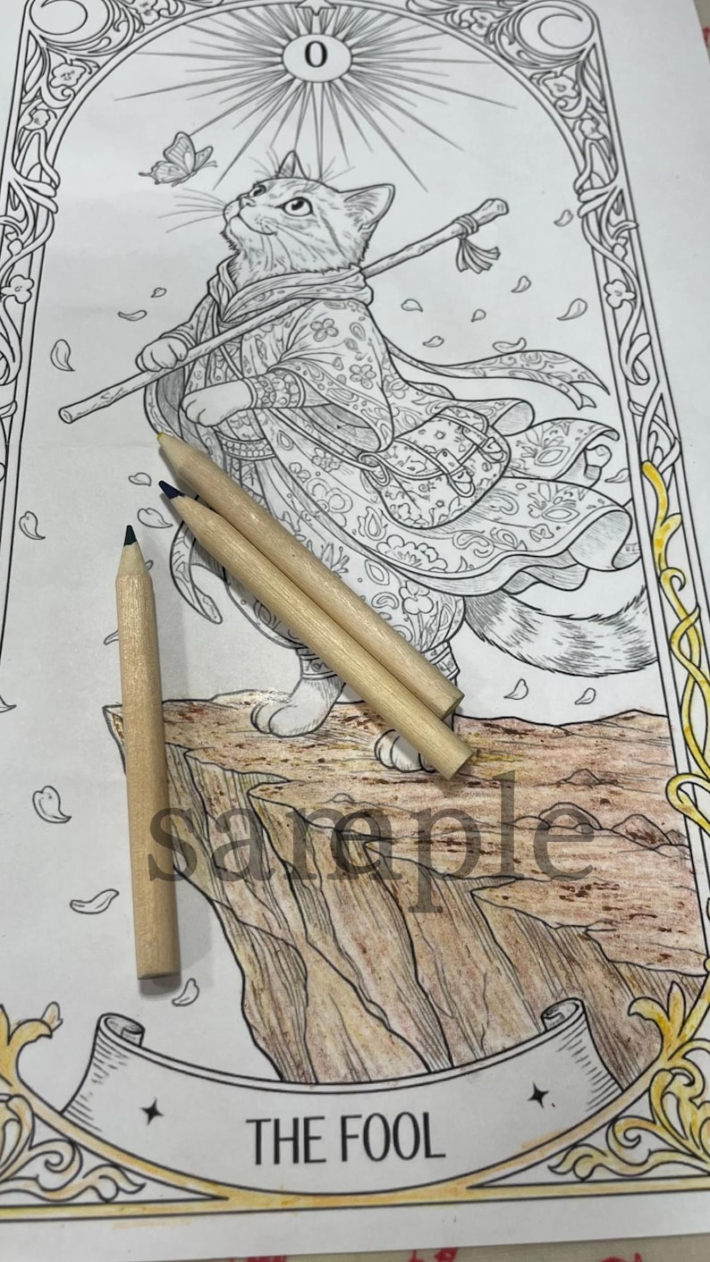 Justice Cat Tarot Coloring Page | Line Art + Color Sample | PNG ...