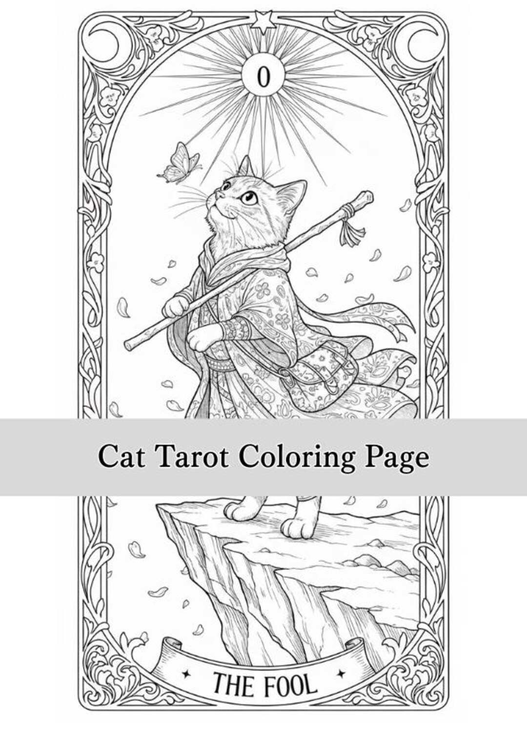 The Fool Cat Tarot Coloring Page | Line Art + Color Sample | PNG ...