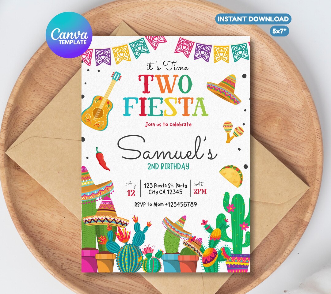Editable Two Fiesta Birthday Party Invitation, Fiesta Mexican Digital ...