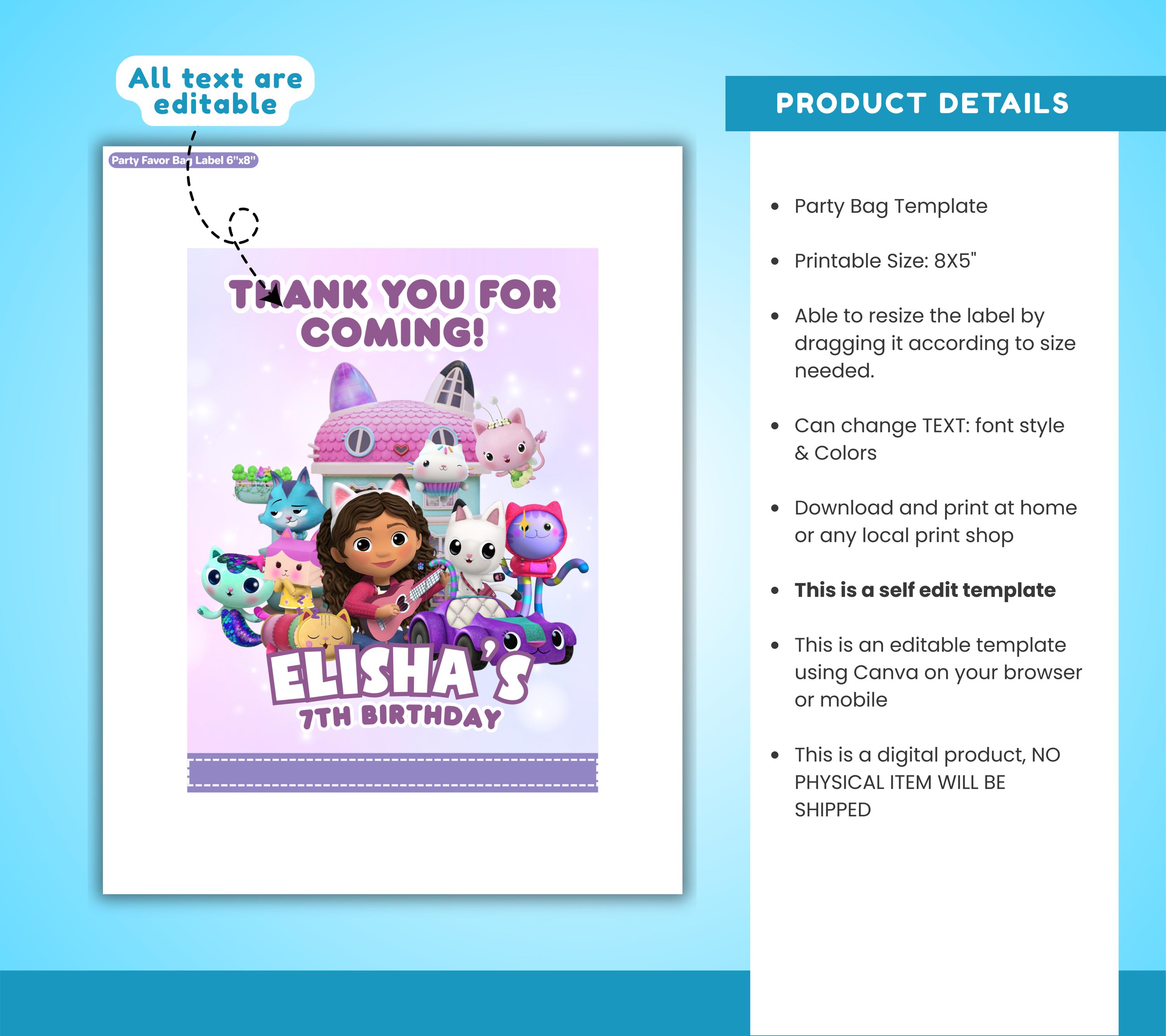 Editable Gabbys House Party Favor Bag Label: Canva Template Only - Etsy