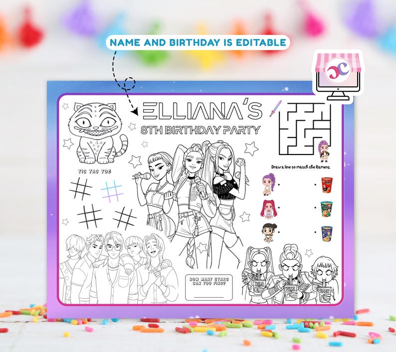 Editable Kpop Hunters Activity Placemat, Huntrix Printable Activity ...