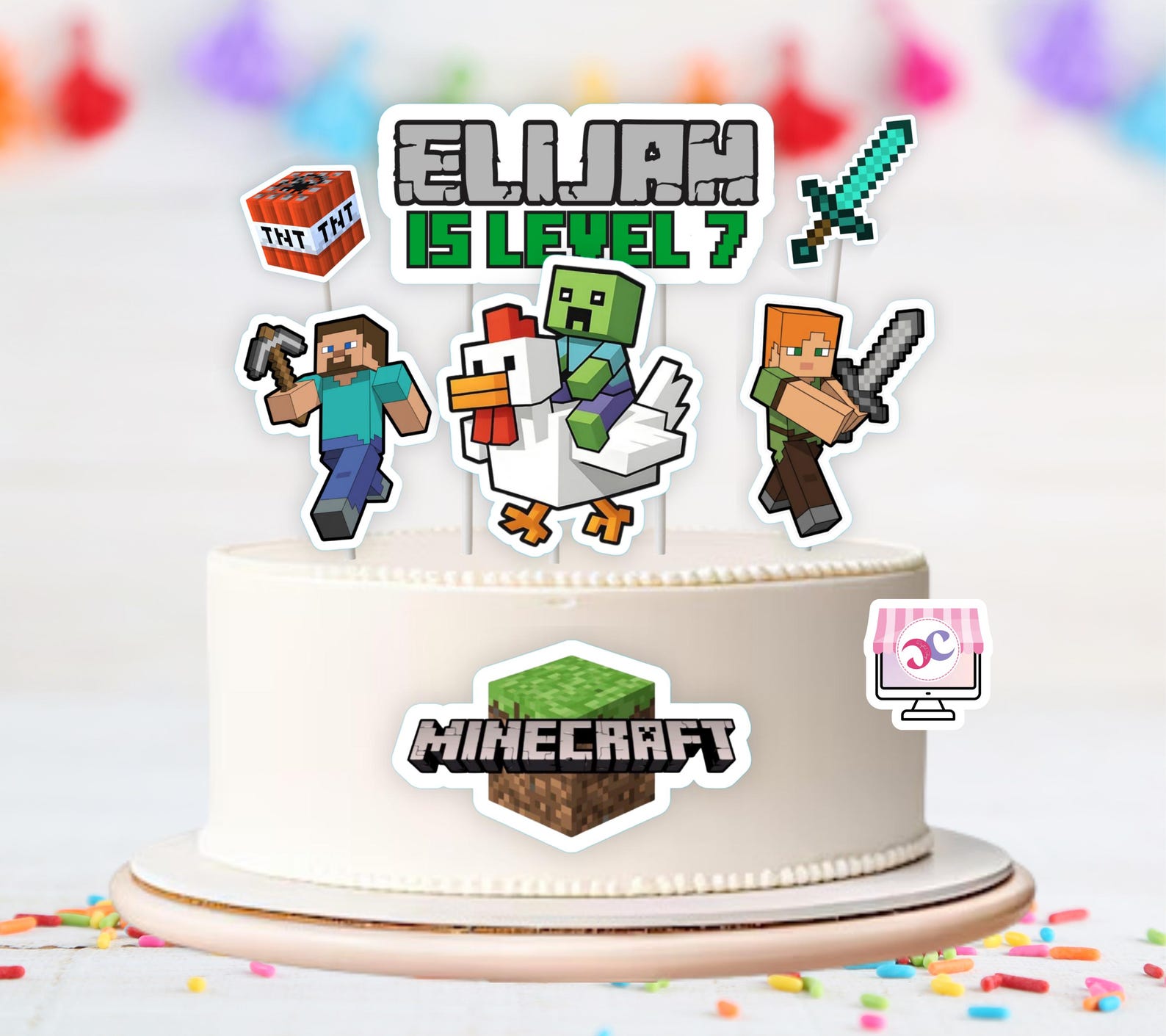 Editable Pixel Game Birthday Cake Topper, Minecrafter Printable Cake ...
