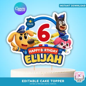 Editable Police Sheriff Labrador Birthday Cake Topper, Printable Police ...