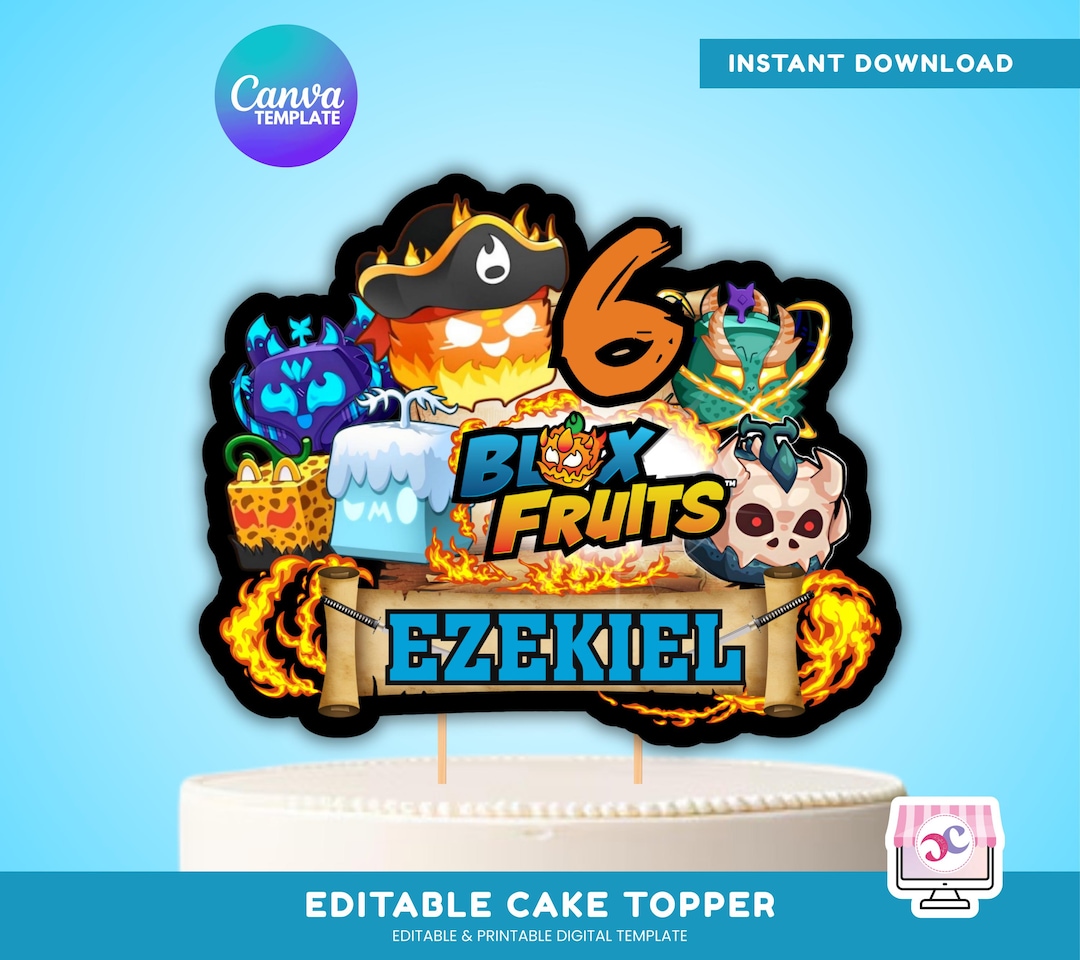 Editable Blox Fruit Birthday Cake Topper Decor: Canva Template Only - Etsy