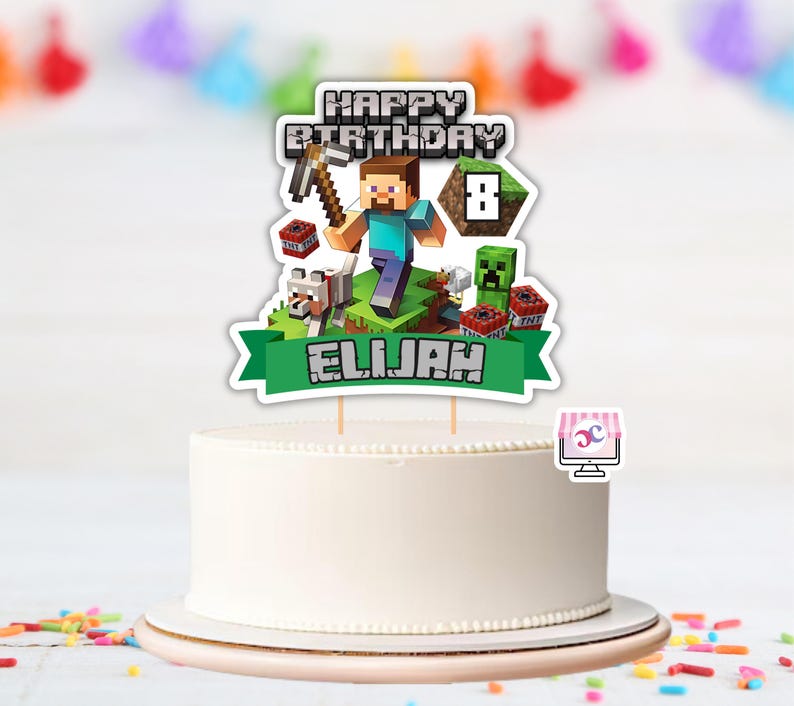 Editable Pixel Game Birthday Cake Topper, Minecrafter Printable Cake ...