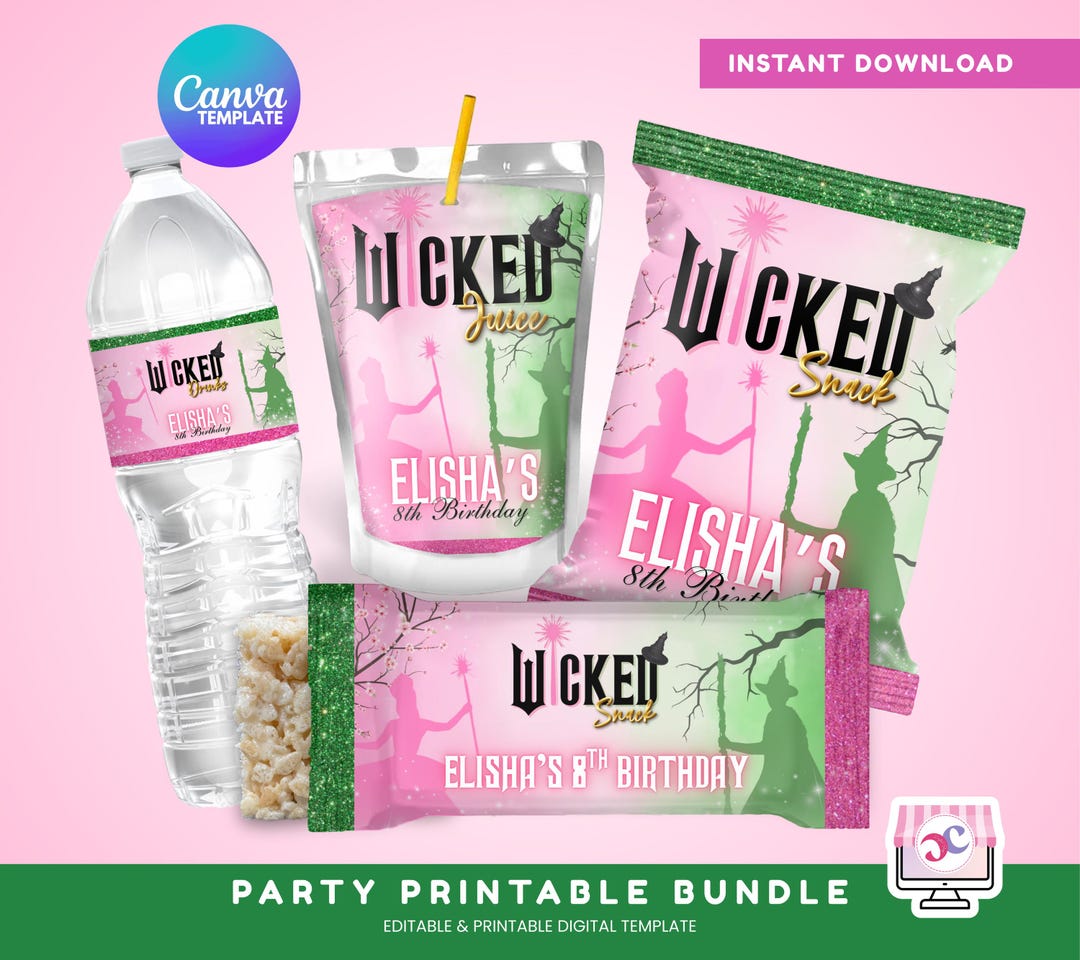 Editable Wicked Party Printables, Chip Bags Juice Pouch Water Rice ...
