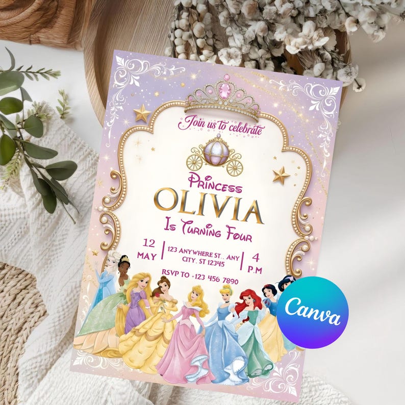 Editable Princess Birthday Invitation| Princess Birthday Template ...
