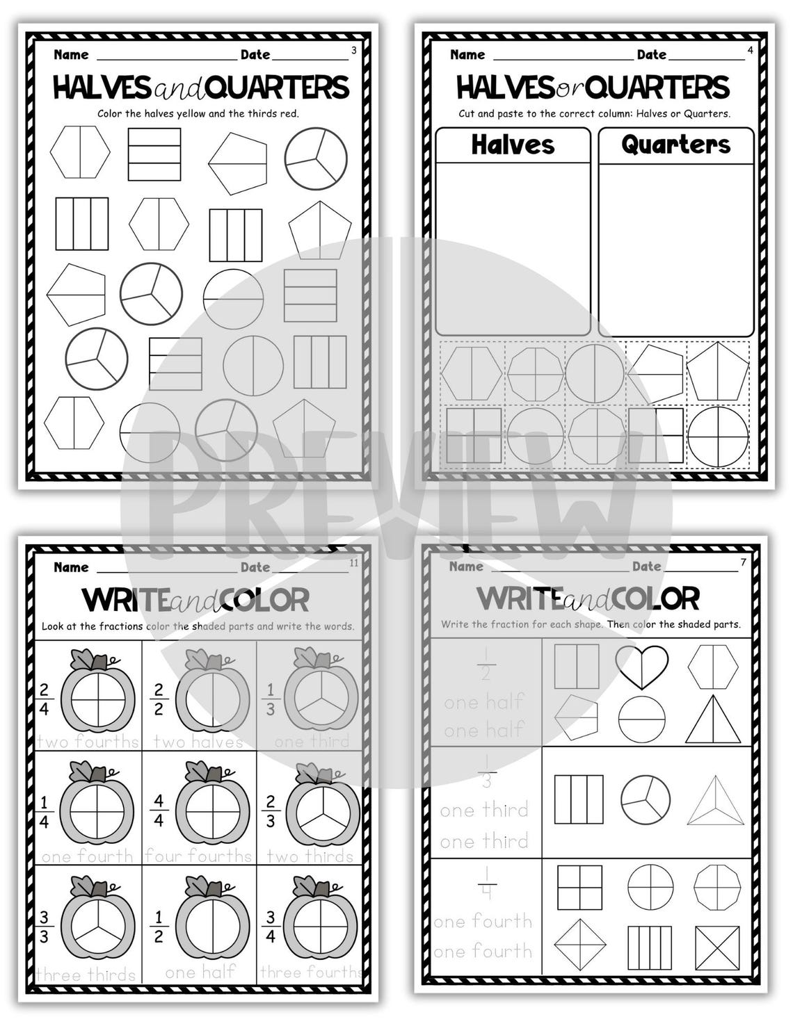 Fractions Worksheets for 1st, 2nd, and 3rd Grade | Halves, Thirds ...