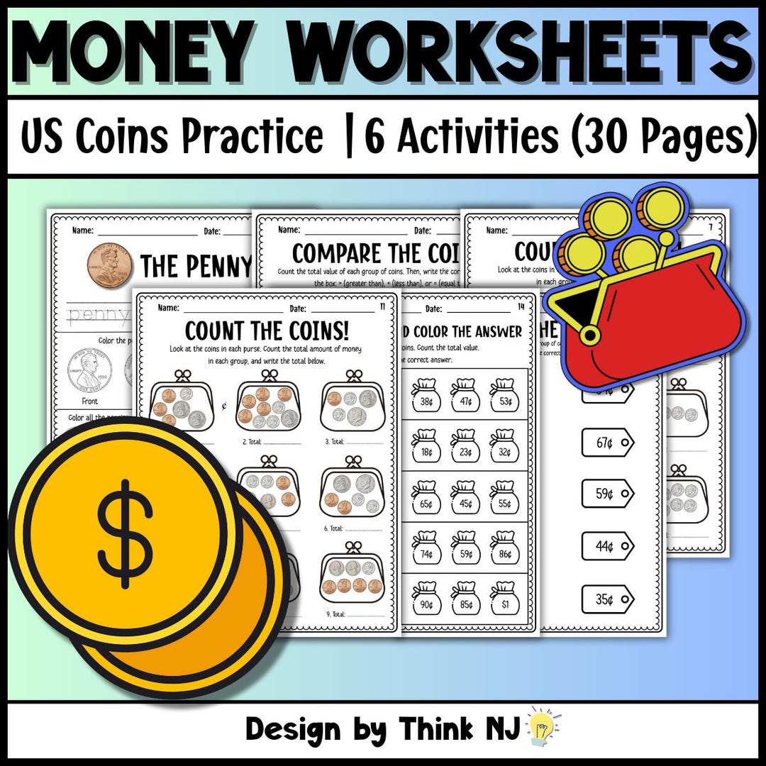 Money Math Worksheets | Identifying, Counting US Coins | 1st, 2nd Grade ...