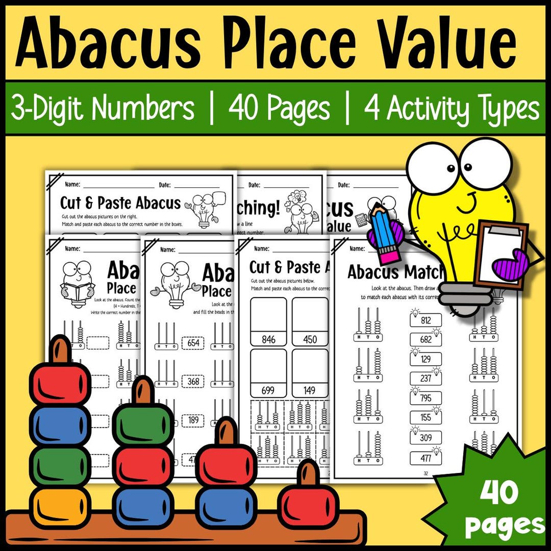 Abacus Place Value Worksheets (3-digit Numbers) | 4 Types of Math ...