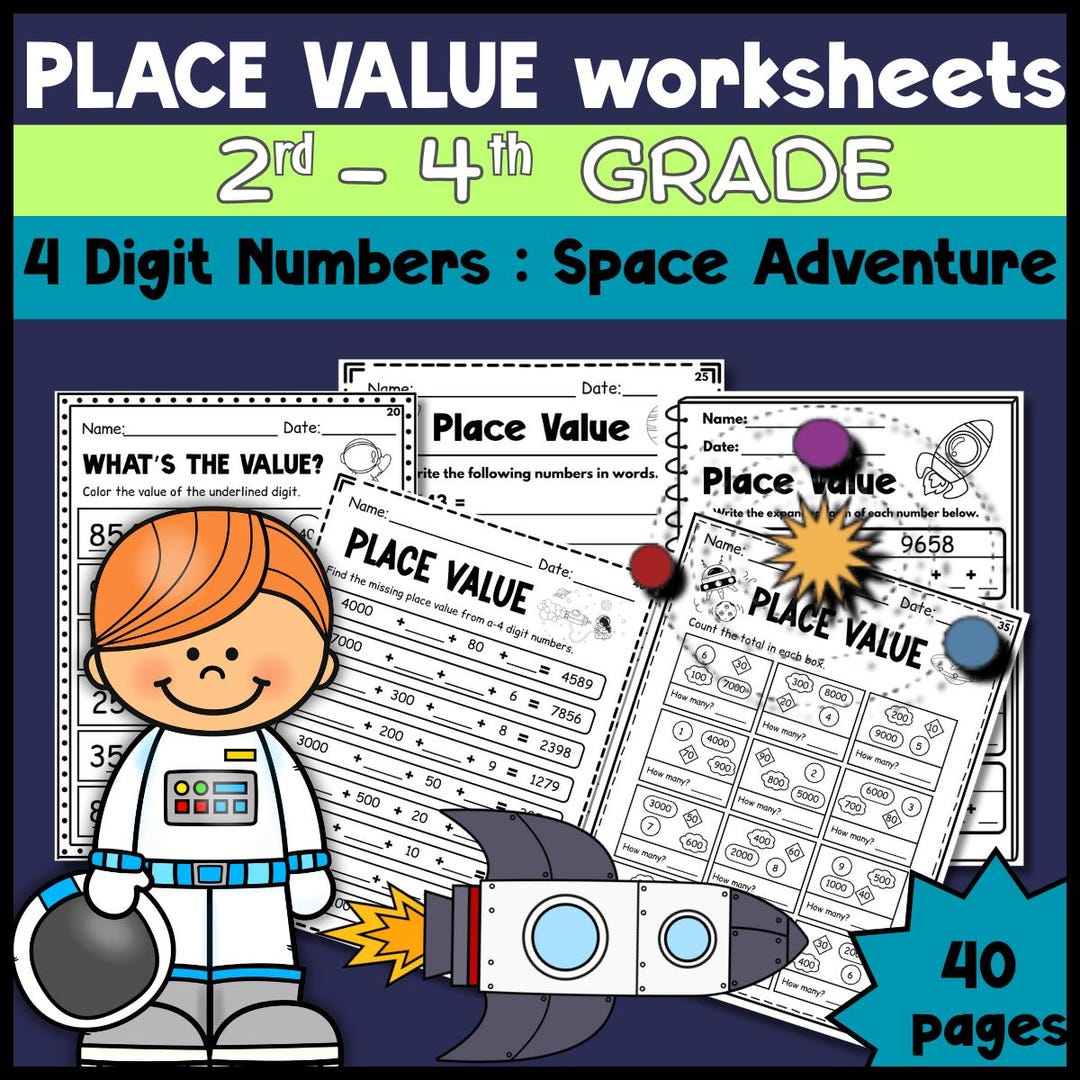 Place Value Worksheets (4-digit Numbers) | Space Theme Math Activities ...