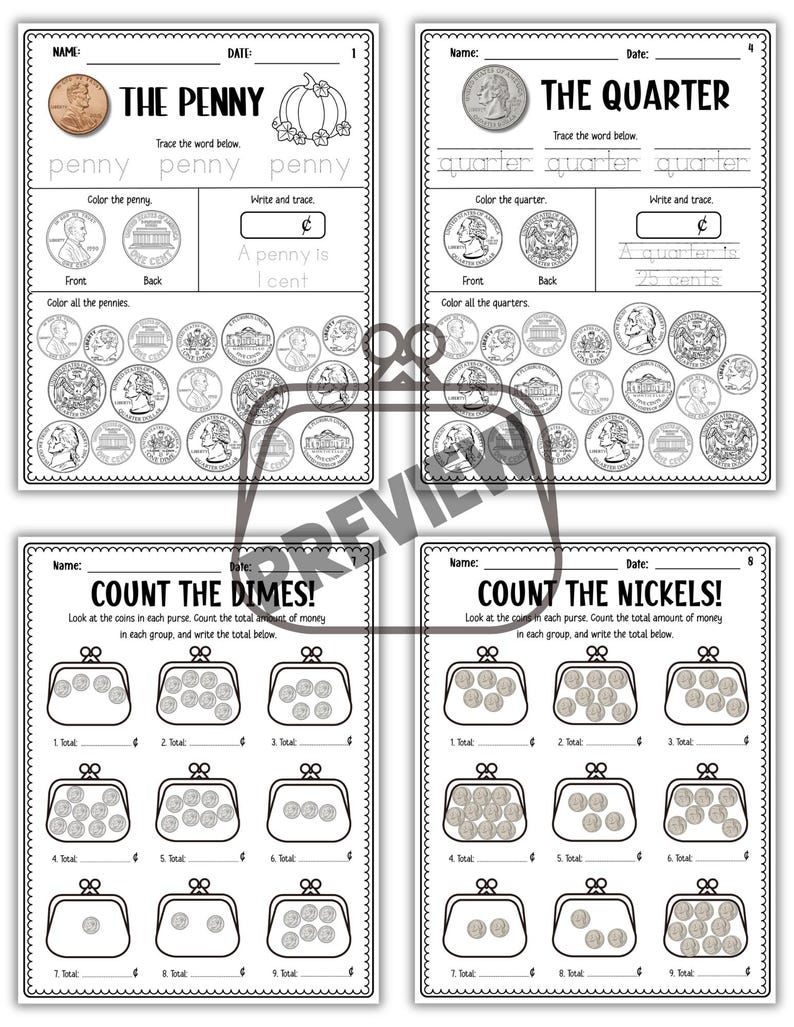 Money Math Worksheets | Identifying, Counting US Coins | 1st, 2nd Grade ...