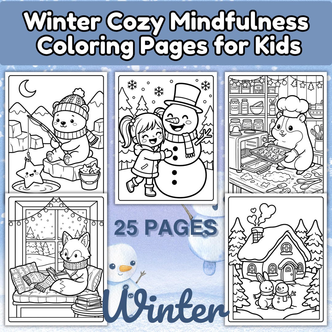 Winter Cozy Mindfulness Coloring Pages for Kids | SEL Calm Down ...