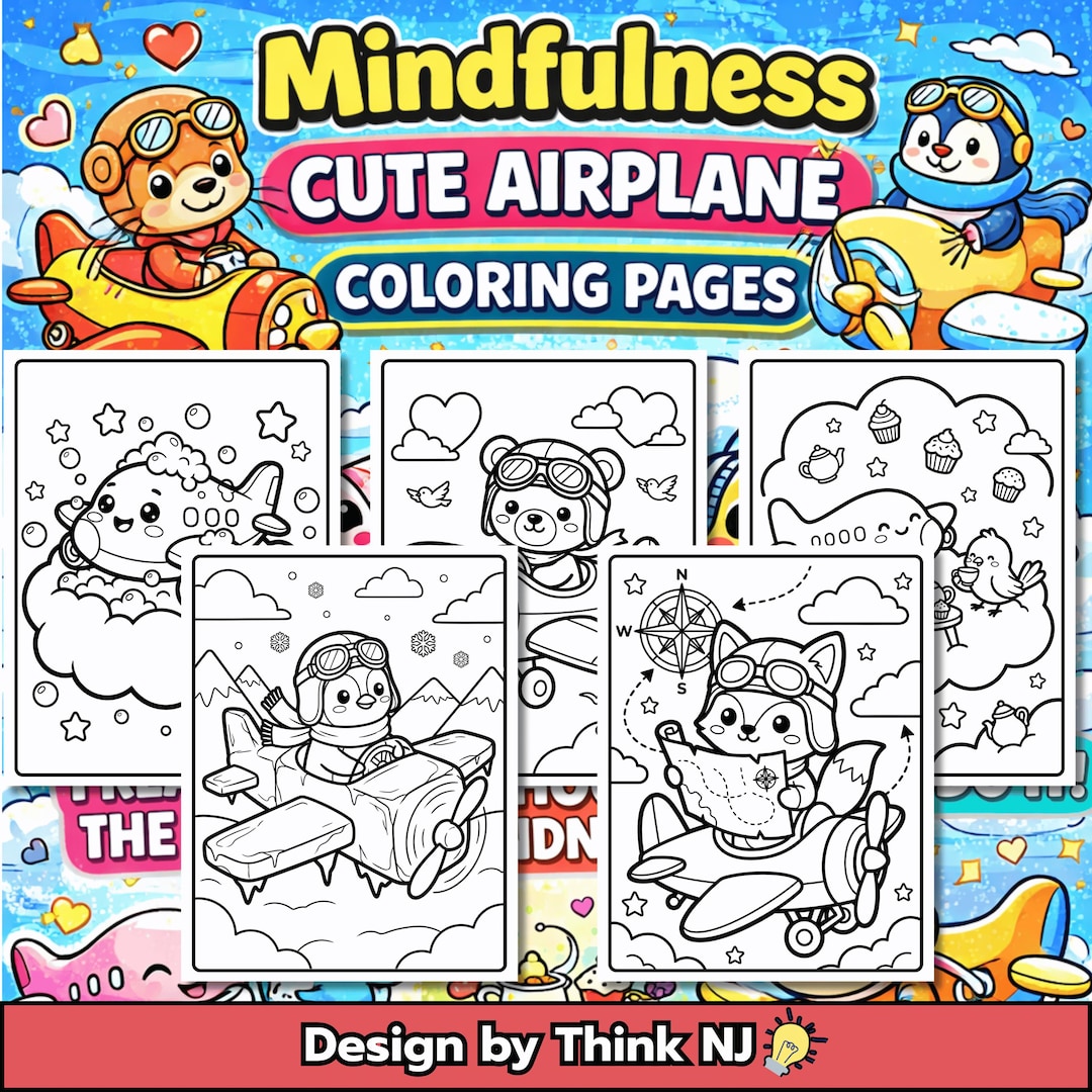 Mindfulness Coloring Pages for Kids | Cute Airplane Theme | Calm Down ...