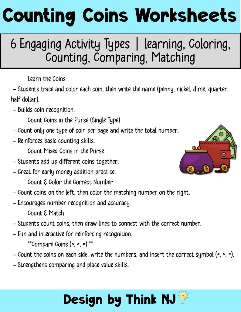 Money Math Worksheets | Identifying, Counting US Coins | 1st, 2nd Grade ...