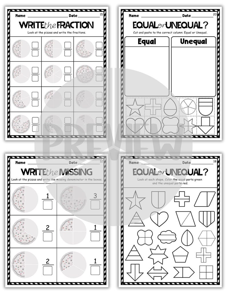 Fall Fractions Worksheets for 1st and 2nd Grade | Halves, Thirds ...