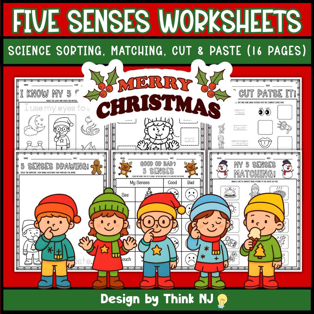 Christmas Five Senses Worksheets | Cut and Paste, Matching, Sorting ...