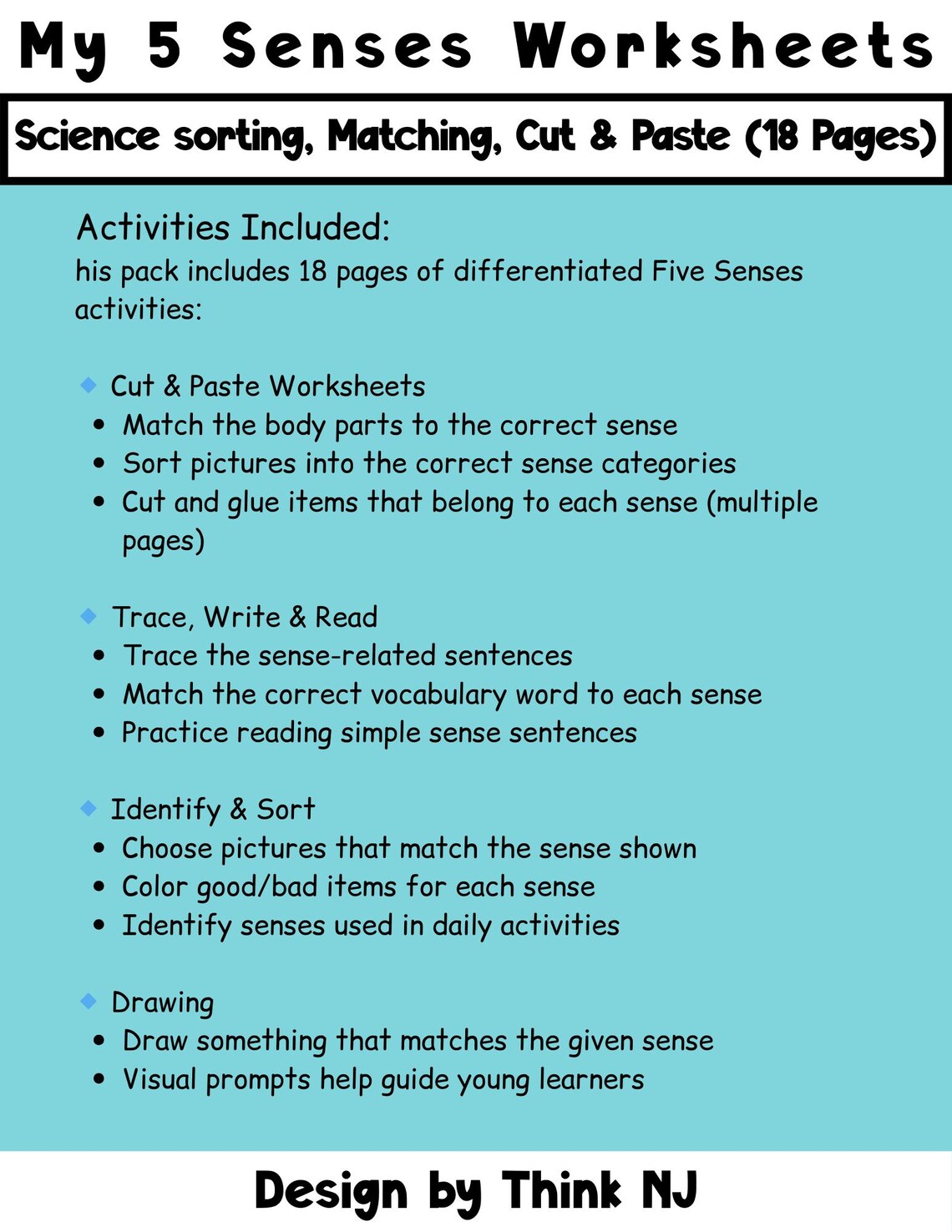 Five Senses Worksheets | Cut and Paste, Matching, Sorting, Tracing ...