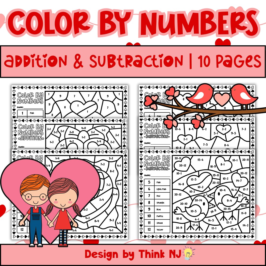 Valentine Color by Number | Numbers 1–20, Addition & Subtraction ...