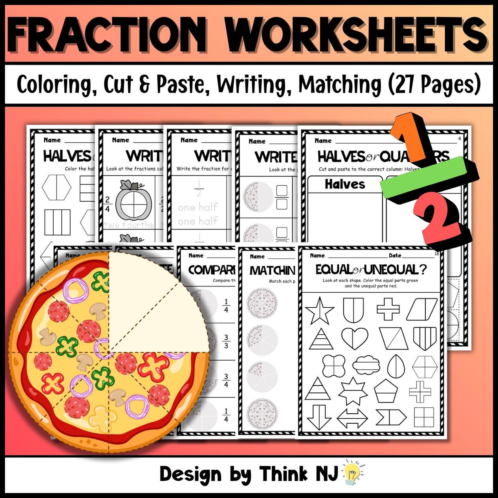Fractions Worksheets for 1st, 2nd, and 3rd Grade | Halves, Thirds ...