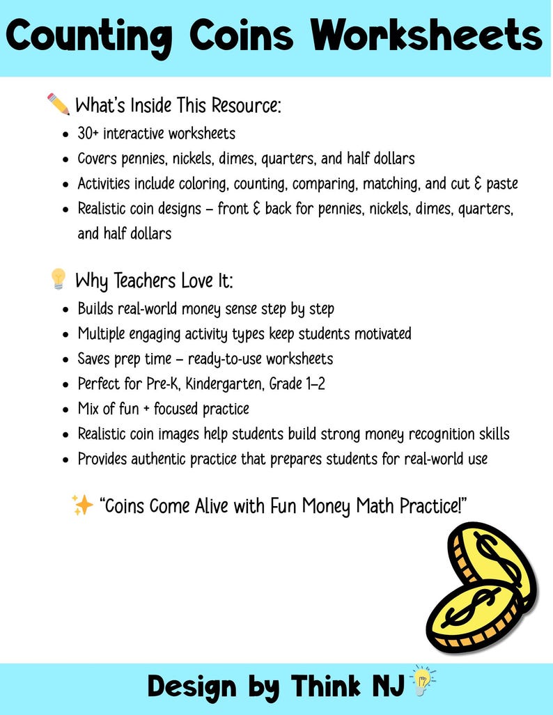 Money Math Worksheets | Identifying, Counting US Coins | 1st, 2nd Grade ...