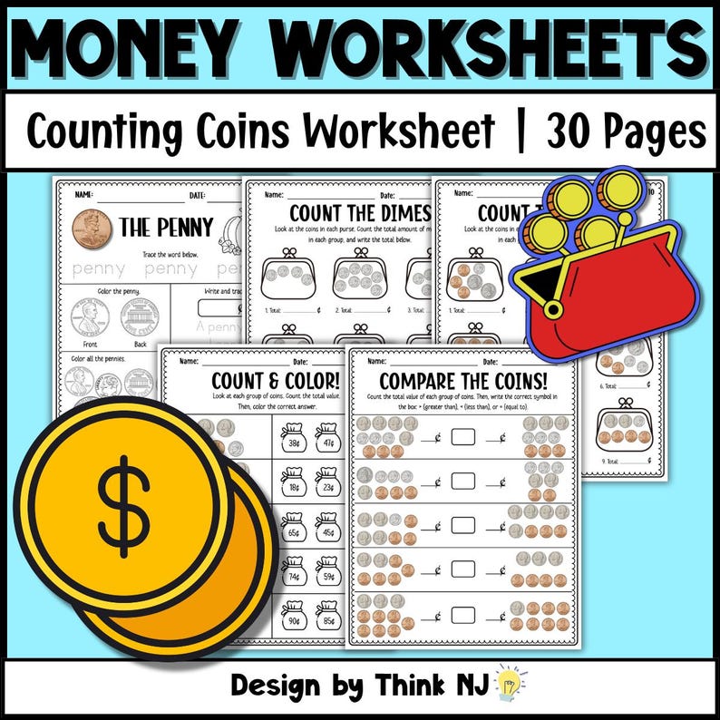Money Math Worksheets | Identifying, Counting US Coins | 1st, 2nd Grade ...