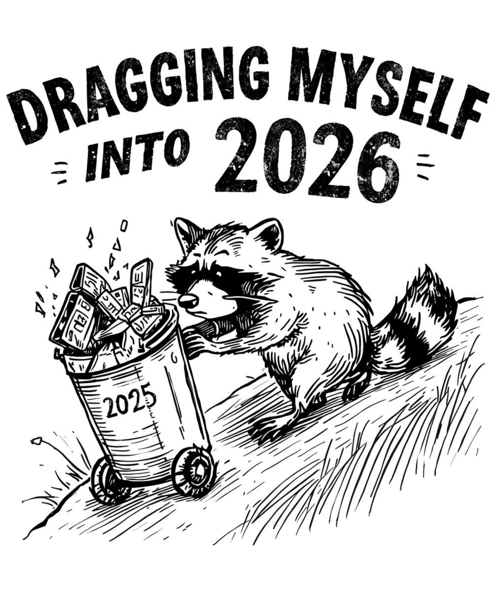 Funny Raccoon Dragging Into 2026 SVG PNG, New Year Trash Can Meme ...