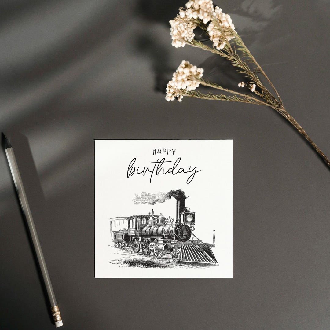 Train Birthday Card, Vintage Steam Engine Greeting, Railway Lover ...
