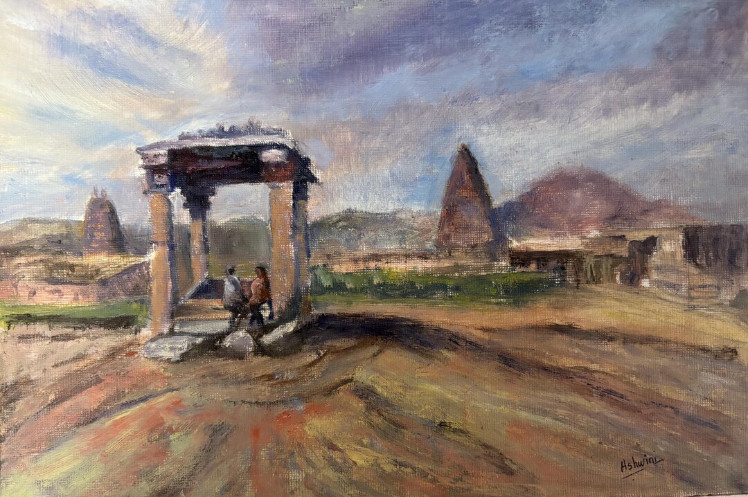 Original Oil Painting on Paper - Hampi Hemakuta Hill Temple, India - Etsy