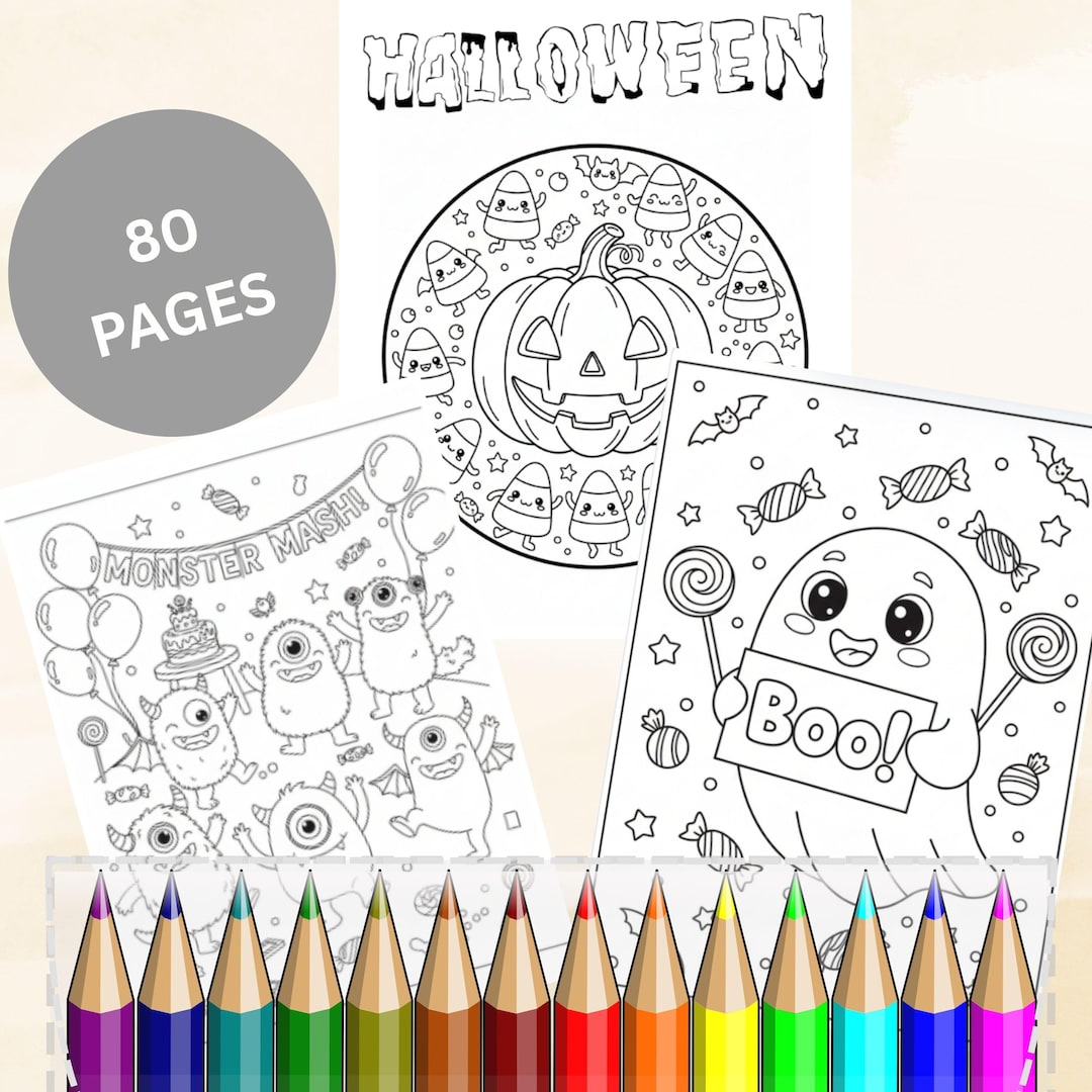 80 Halloween Coloring Pages for Kids: Spooky Fun (PDF Download) - Etsy
